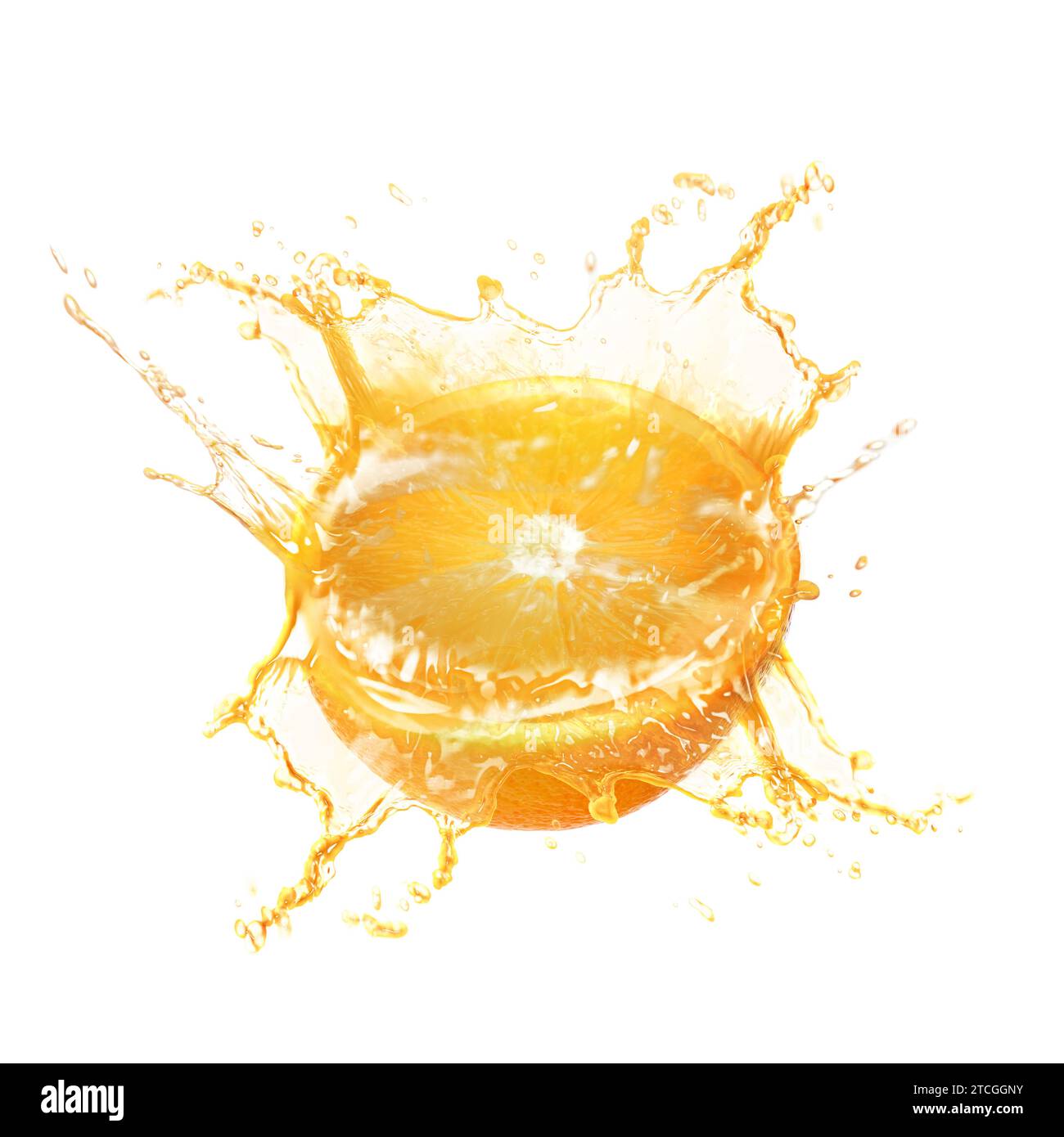 Orange with splashing juice isolated on white Stock Photo - Alamy
