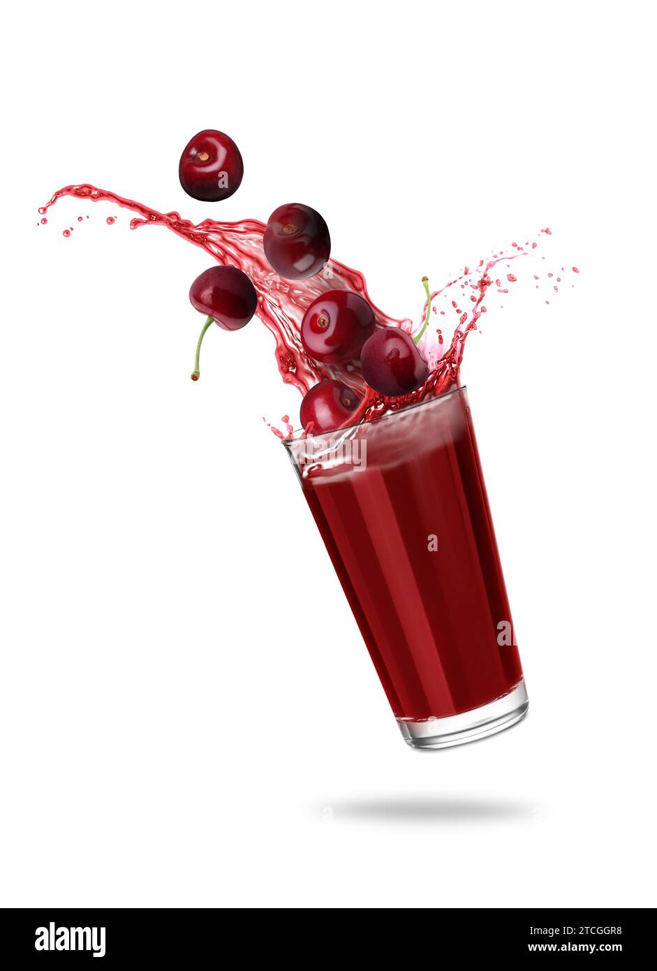 Fresh cherry juice splashing from glass on white background Stock Photo ...