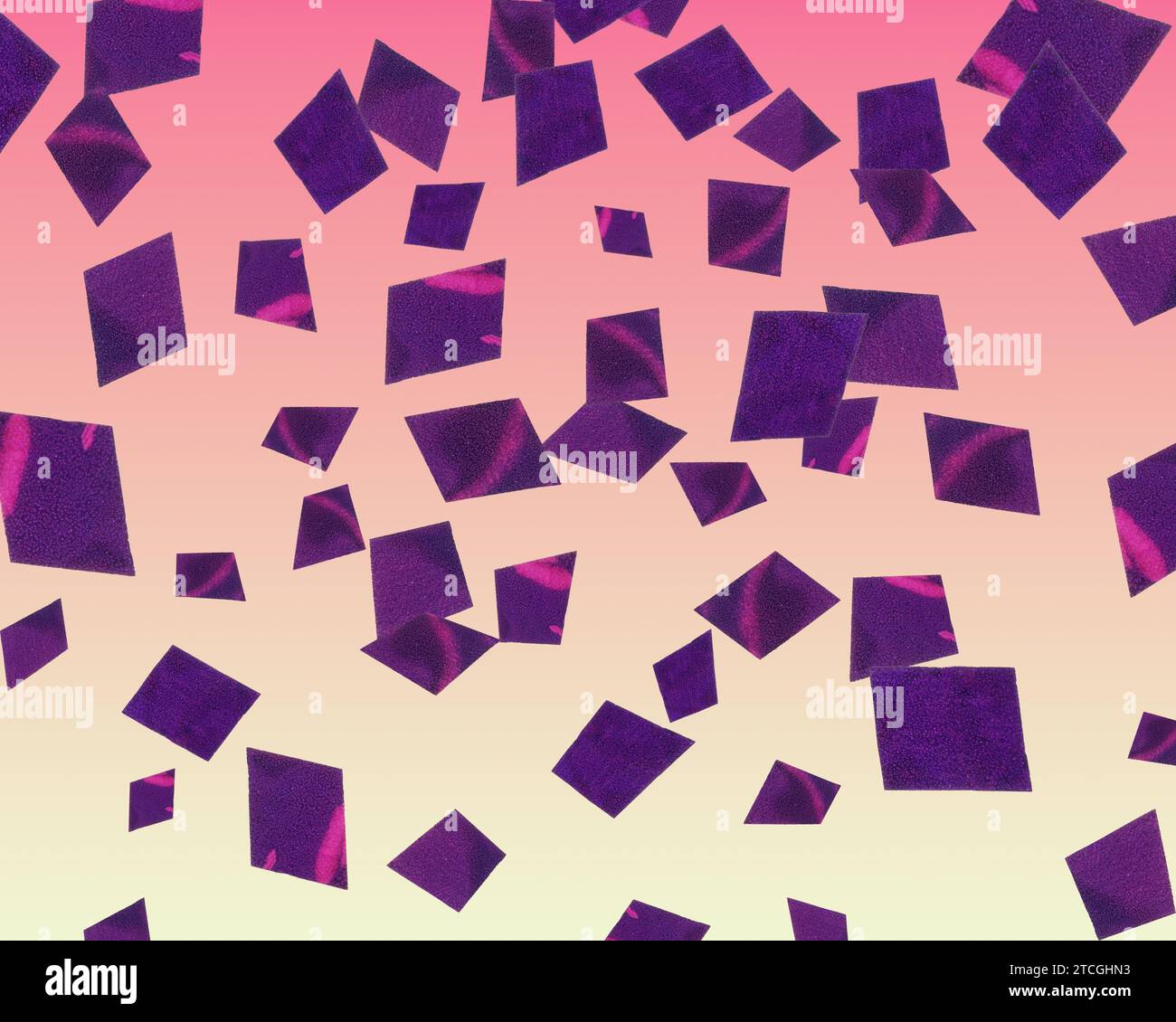 Shiny purple confetti falling on gradient red background Stock Photo ...