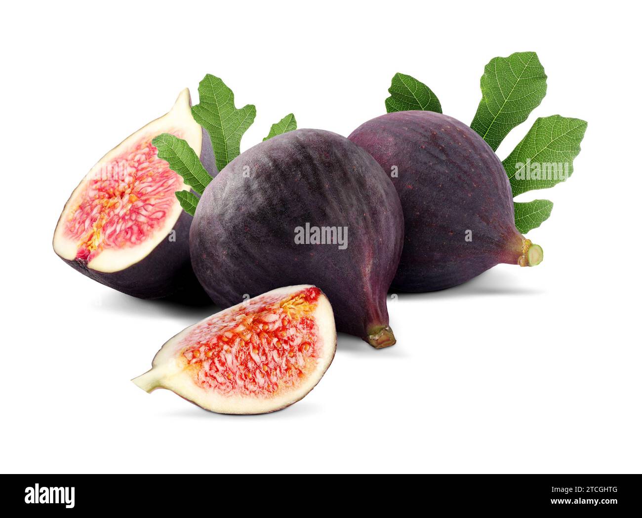Fresh ripe figs and green leaves isolated on white Stock Photo - Alamy