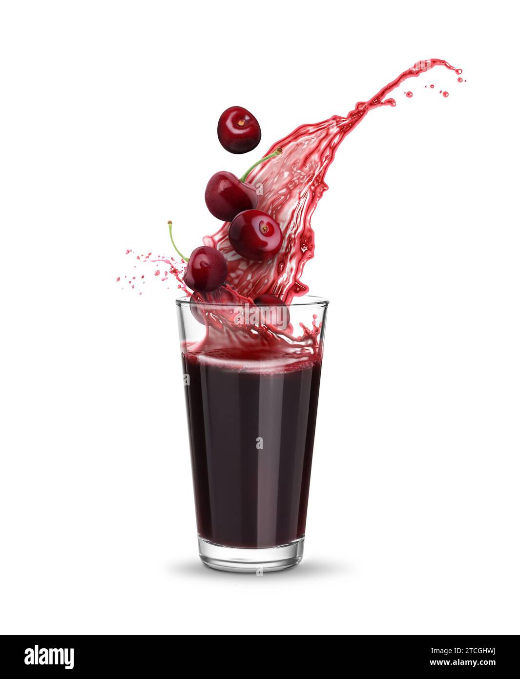 Fresh cherry juice splashing from glass on white background Stock Photo ...