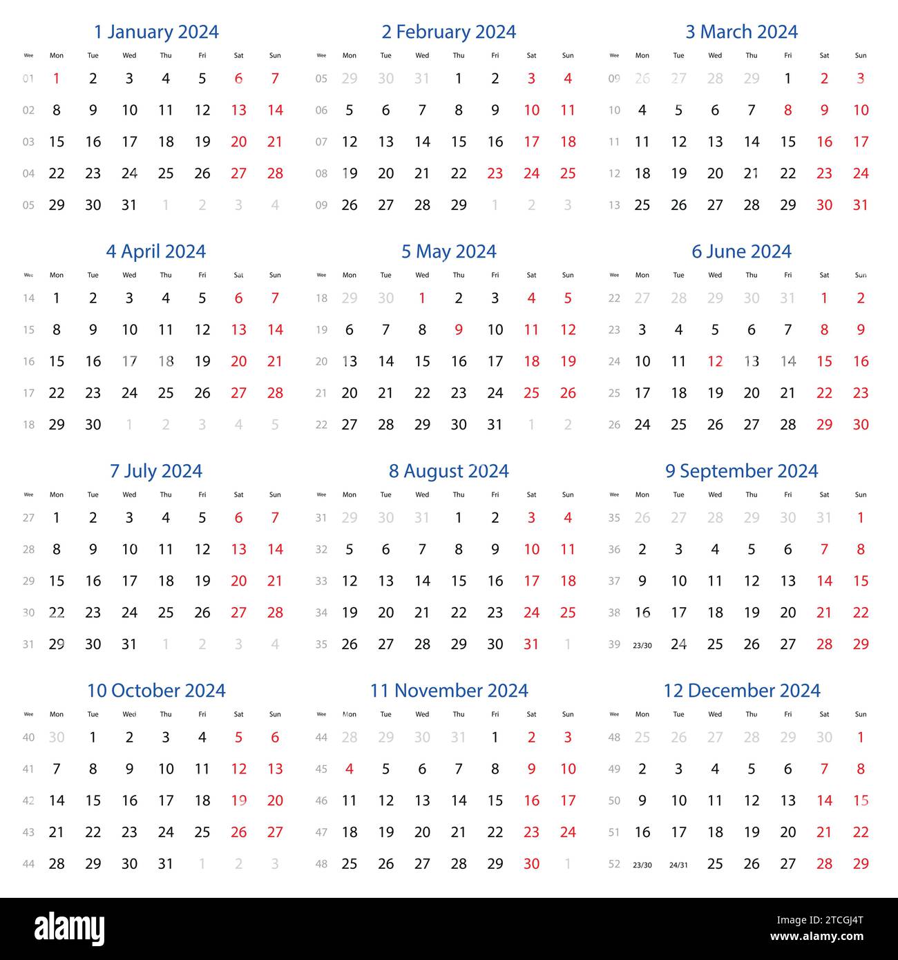 Calendar 2024 planner template Stock Vector Images - Alamy