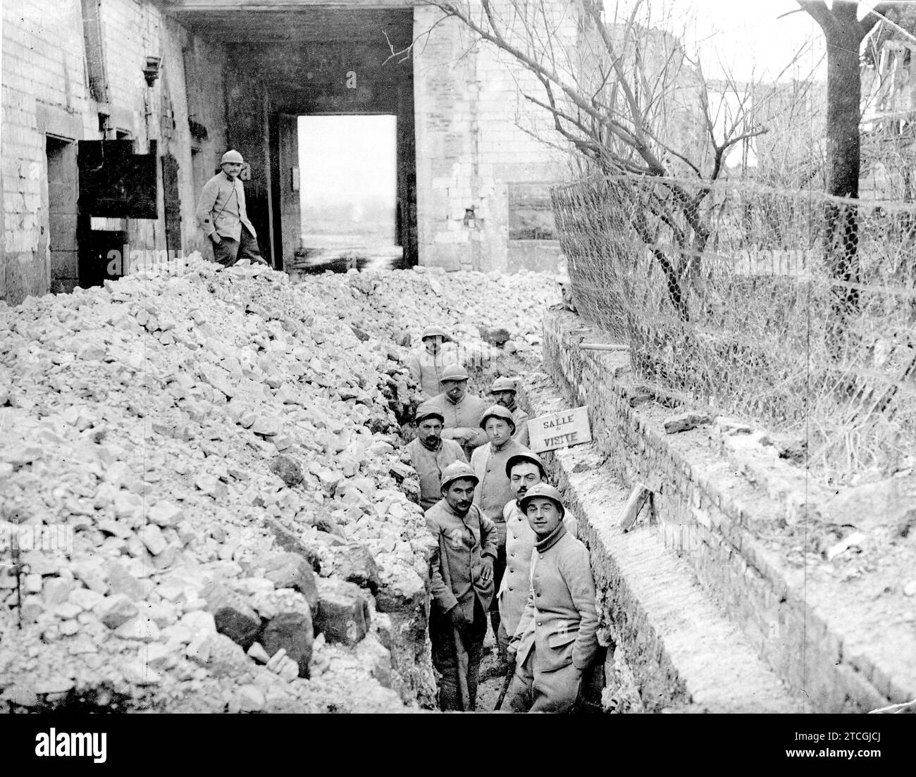 01/31/1917. On the Western Front. A trench among the Ruins of a village ...