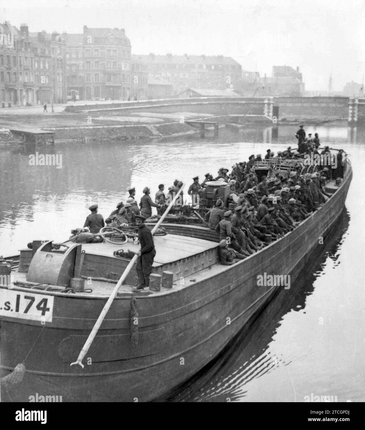 12/31/1917. The Allies at Dunkirk. A barge busy transporting English ...