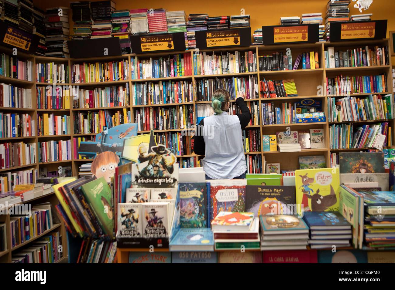 Madrid, 02/15/2021. Antonio Machado Bookstore, owned by Aldo García ...