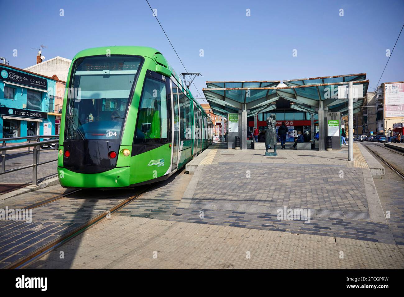 Madrid, 03/02/2021. Parla tram as it passes through various routes and ...