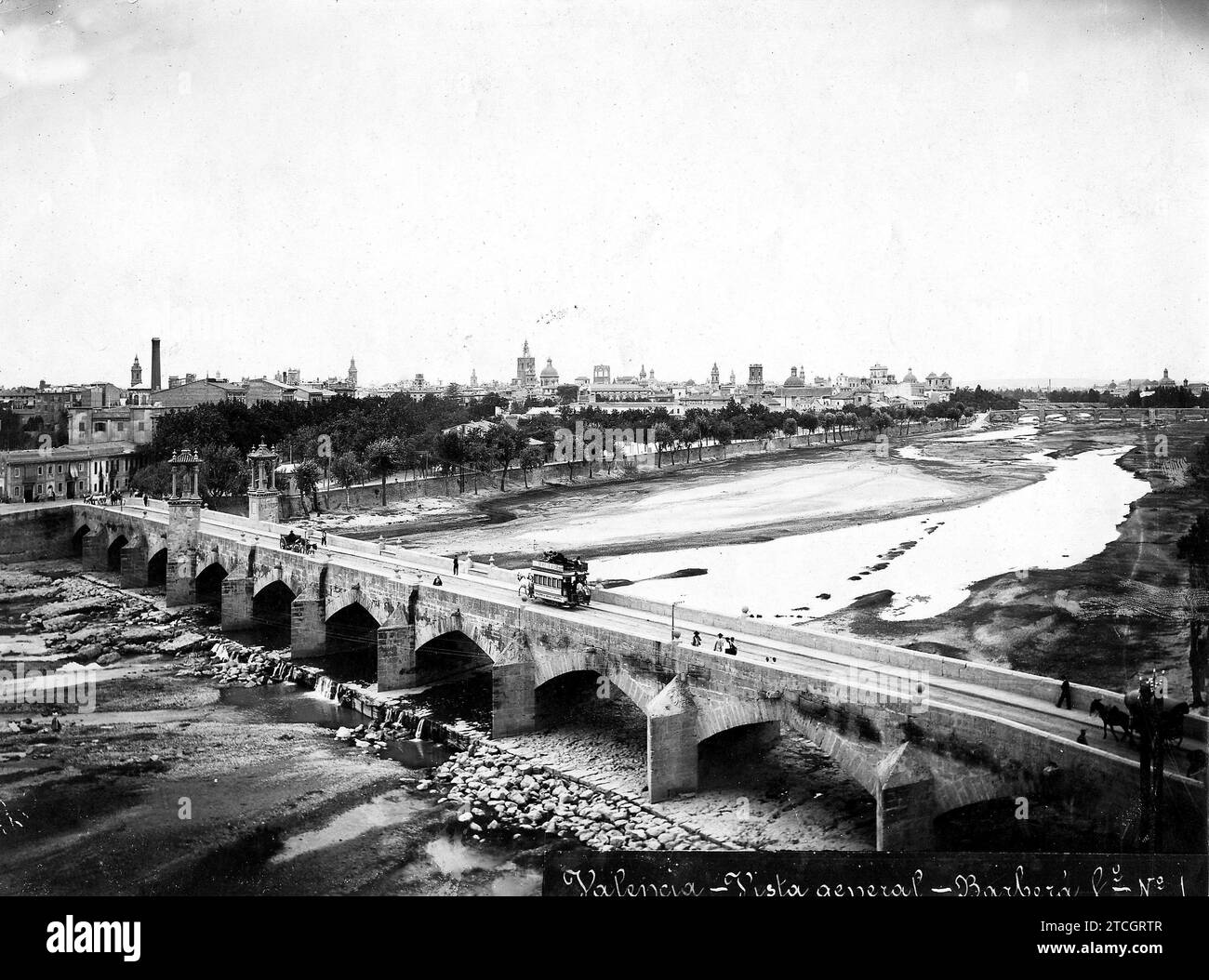 Valencia, 1900. General view of the city and the Turia river. Credit ...