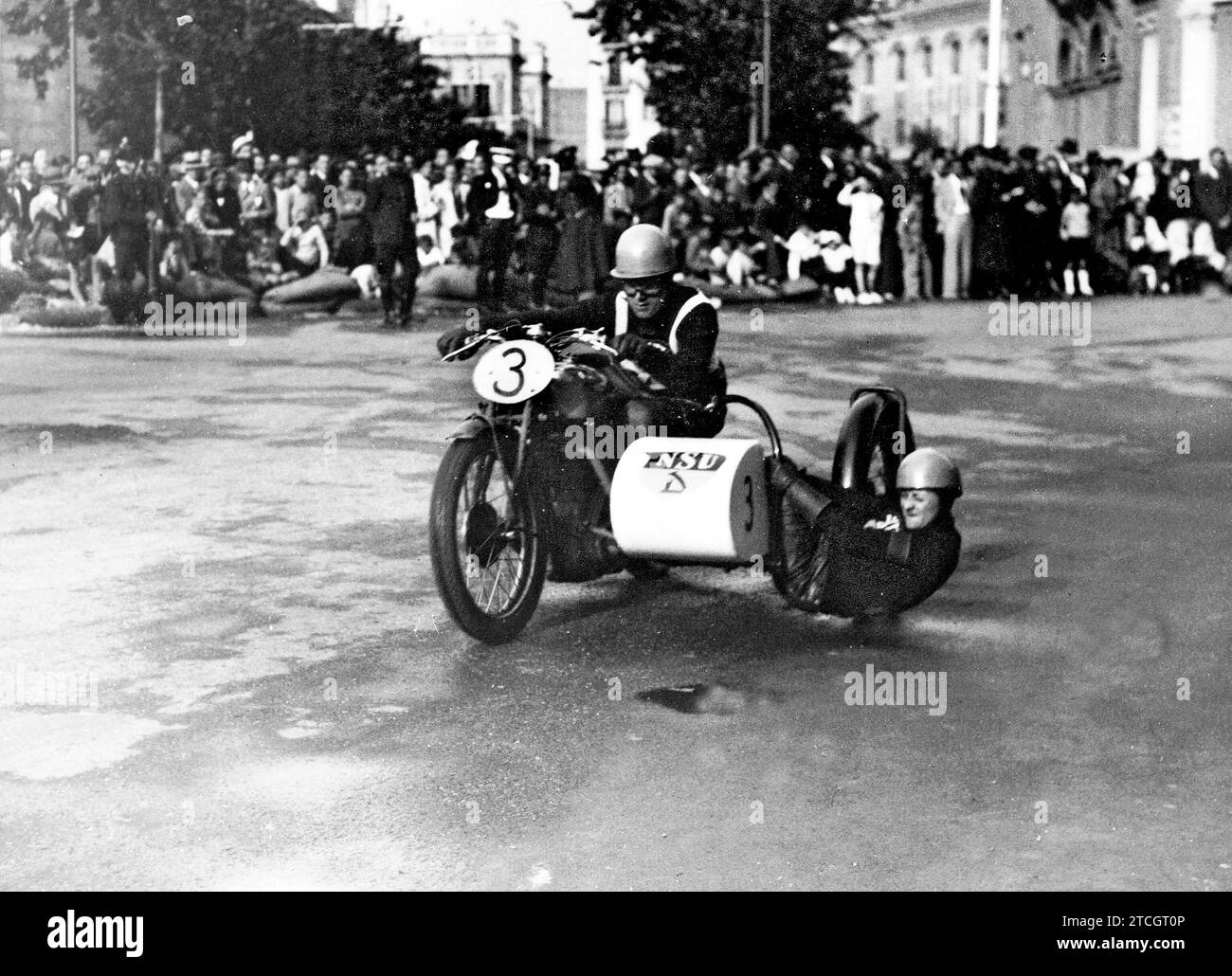 Barcelona. 1920 (CA.) Motorcycle rally in Barcelona. In the image, a ...