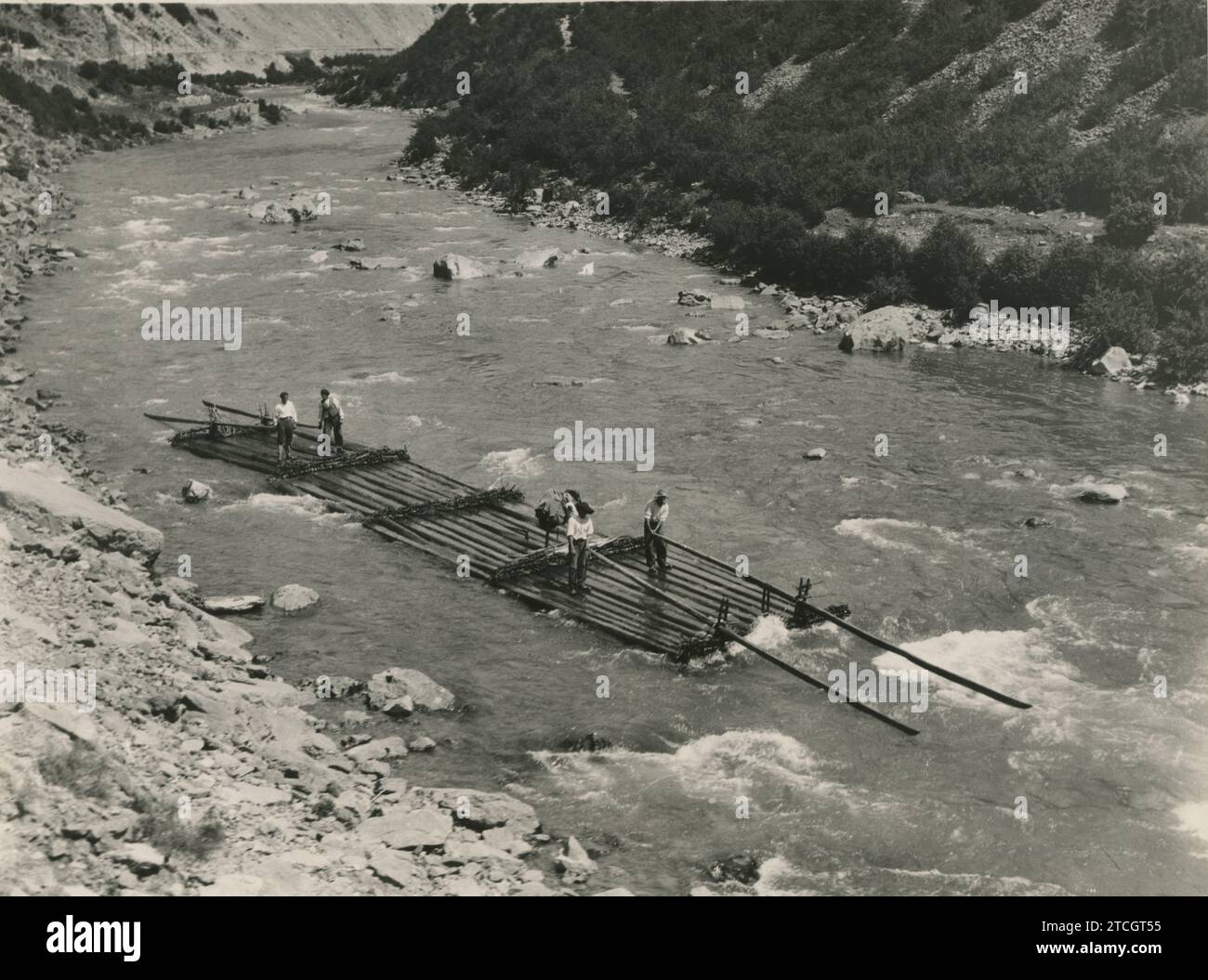 Navarrese Pyrenees, 1935. Roncal Valley. Transportation of wood in a ...
