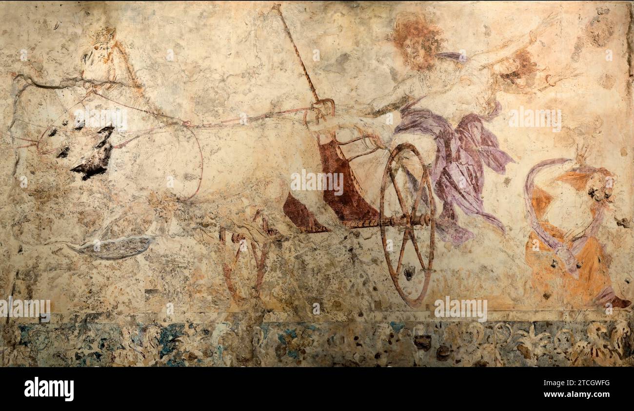 Macedonian wall painting of the plundered limestone cist tomb at Aigai ...