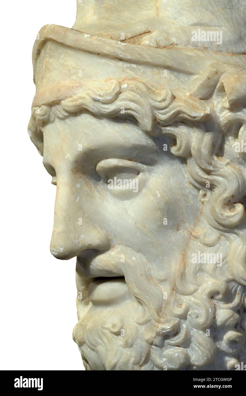 Head of Ares wearing a helmet of Roman type decorated with a crest and ...