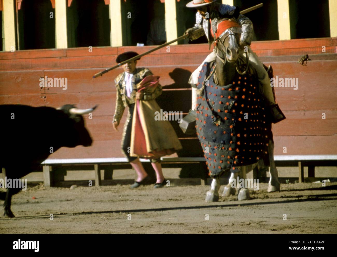 MADRID, SPAIN - AUGUST, 1954: General view of a matador on his padded ...