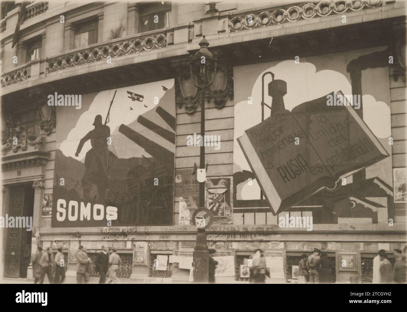 01/01/1937. Alcala street. Bank of Bilbao building, decorated to honor ...