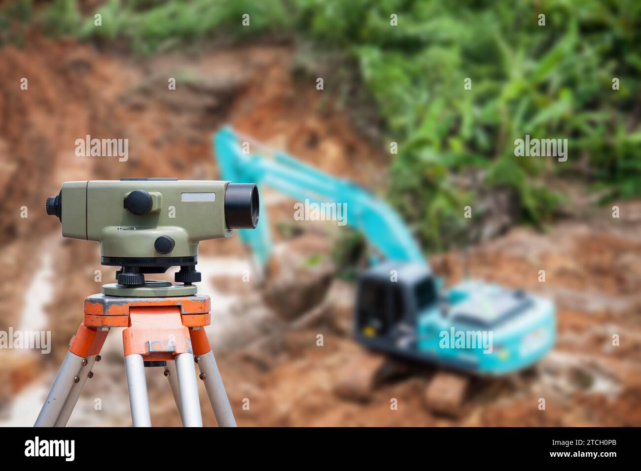Surveyor equipment tacheometer or theodolite at construction site Stock ...