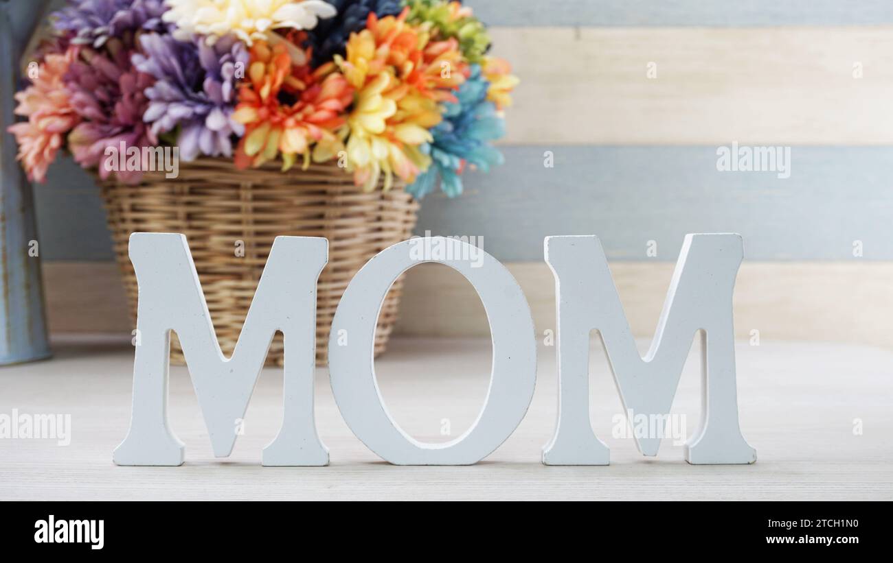 mom mother's day alphabet letter with space background Stock Photo - Alamy