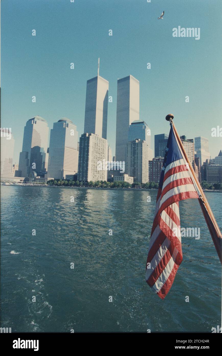 New York, October 1995. The Twin Towers seen from the Hudson River ...