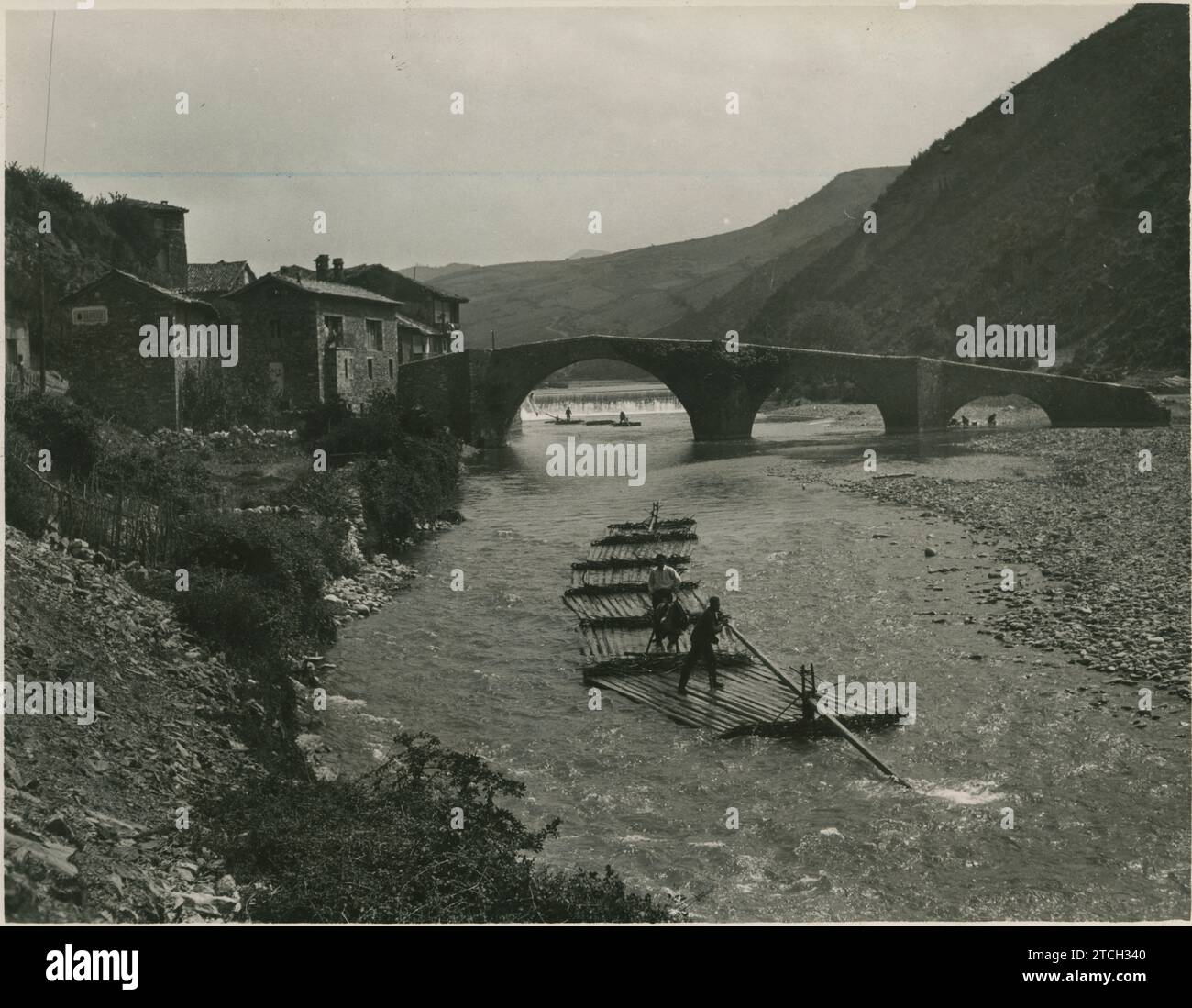 Navarrese Pyrenees, 1935. Roncal Valley. Rafts along the Esca River ...