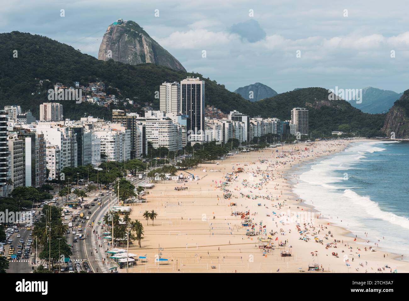 High perspective view of Copacabana Beach in Rio de Janeiro, Brazil ...