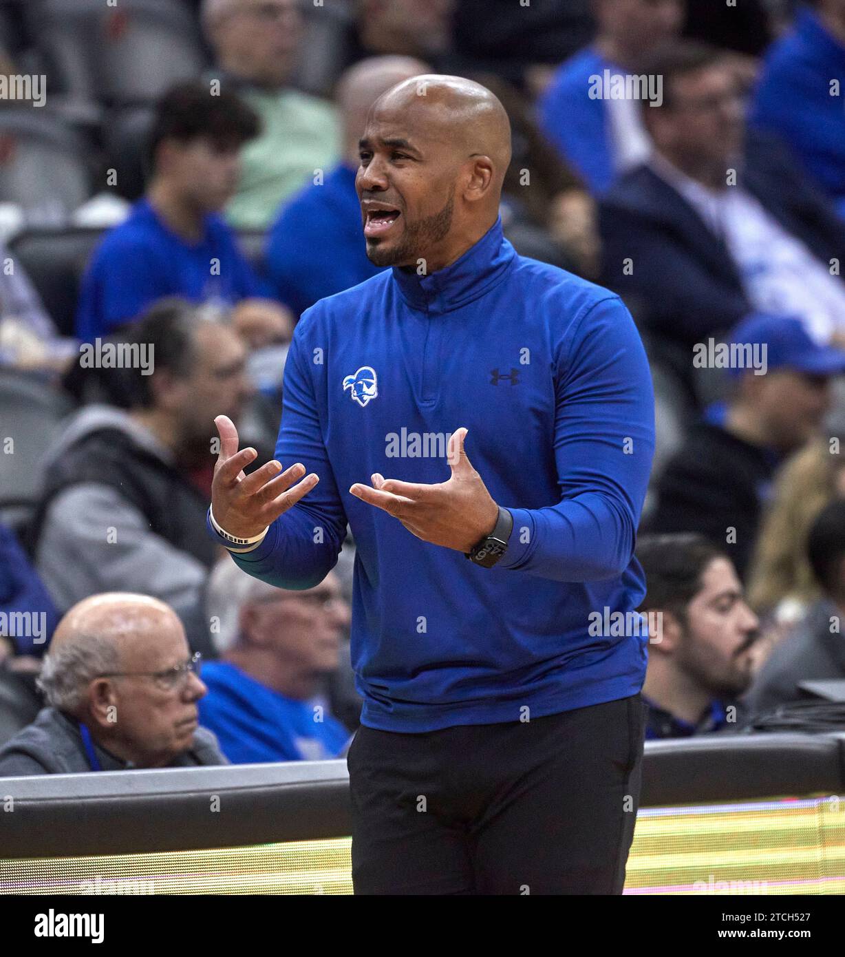 Seton Hall Pirates head coach Shaheen Holloway reacts during a ...