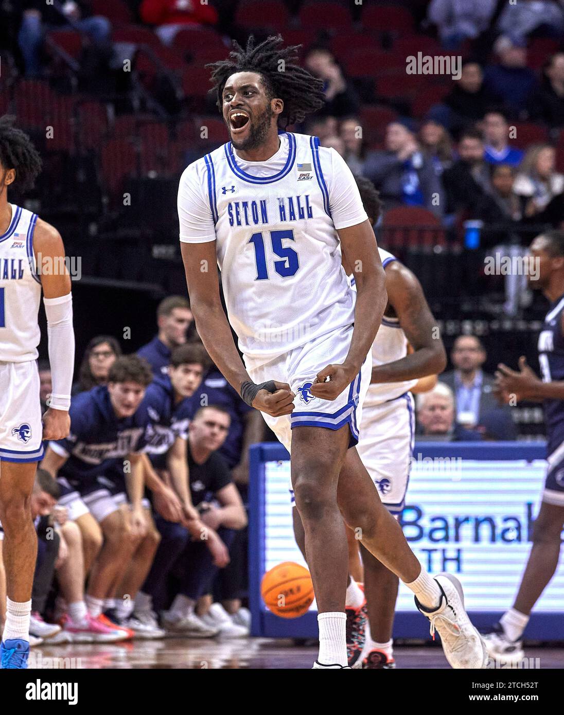 Seton Hall Pirates center Jaden Bediako (15) reacts after a play in the ...