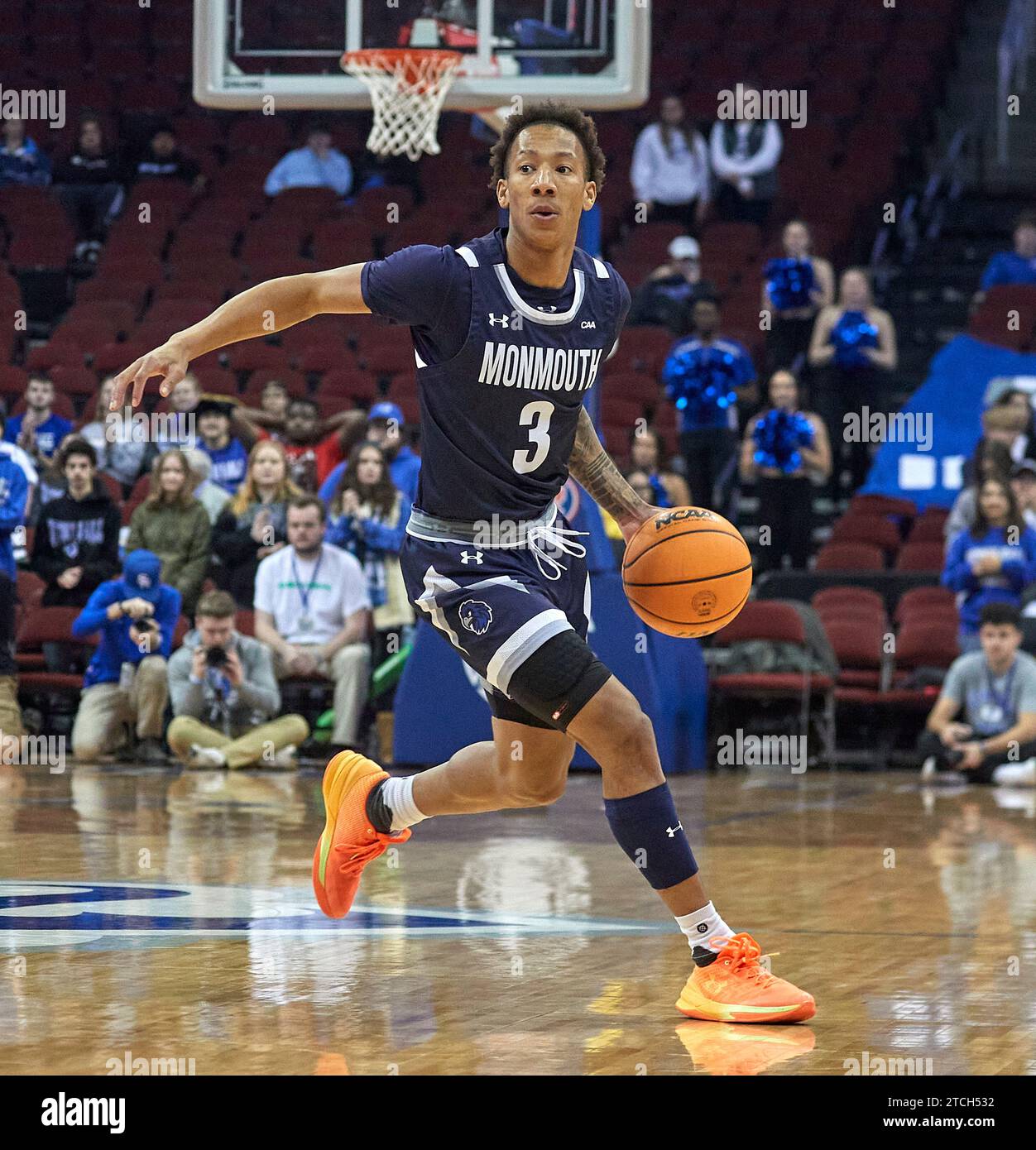 Monmouth Hawks guard Jakari Spence (3) with the ball during a ...