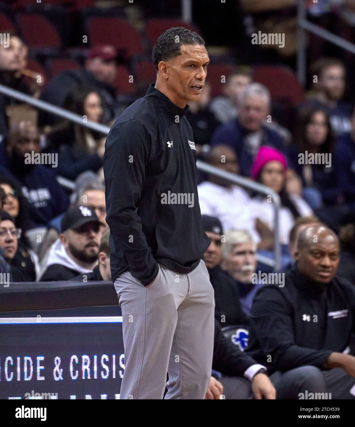 Monmouth Hawks head coach King Rice during a basketball game against ...