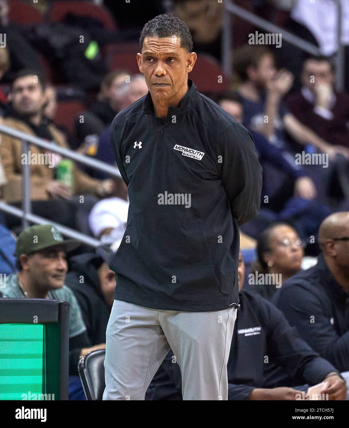Monmouth Hawks head coach King Rice during a basketball game against ...