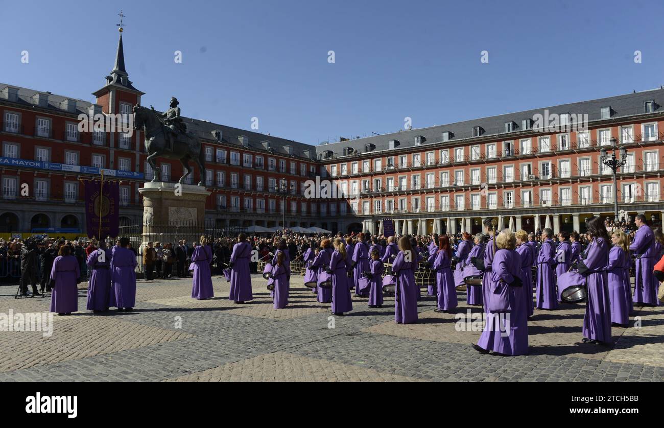 Madrid, 03/27/2016. Holy Week, Easter Sunday. Tamborrada in the Plaza ...