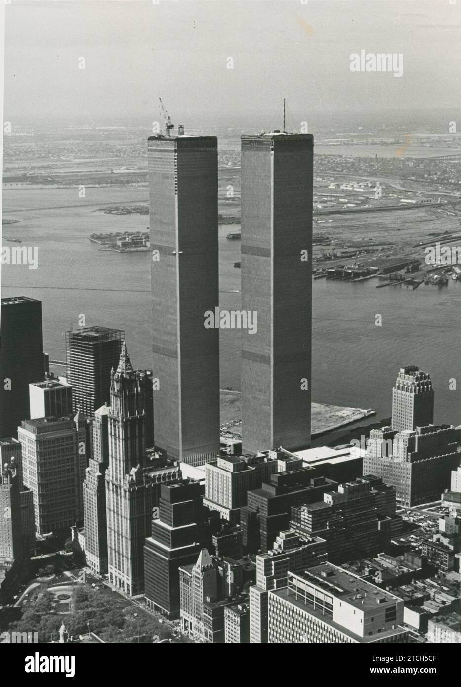 New York, 1975 (CA),. General view of the World Trade Center with the ...