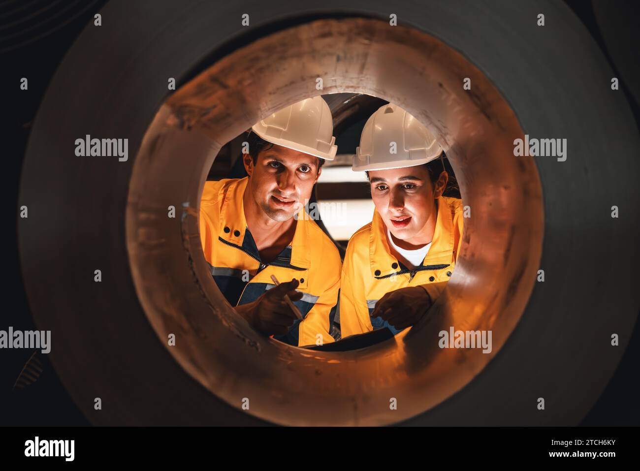 Engineer team measure size of industrial metal for utmost quality of ...