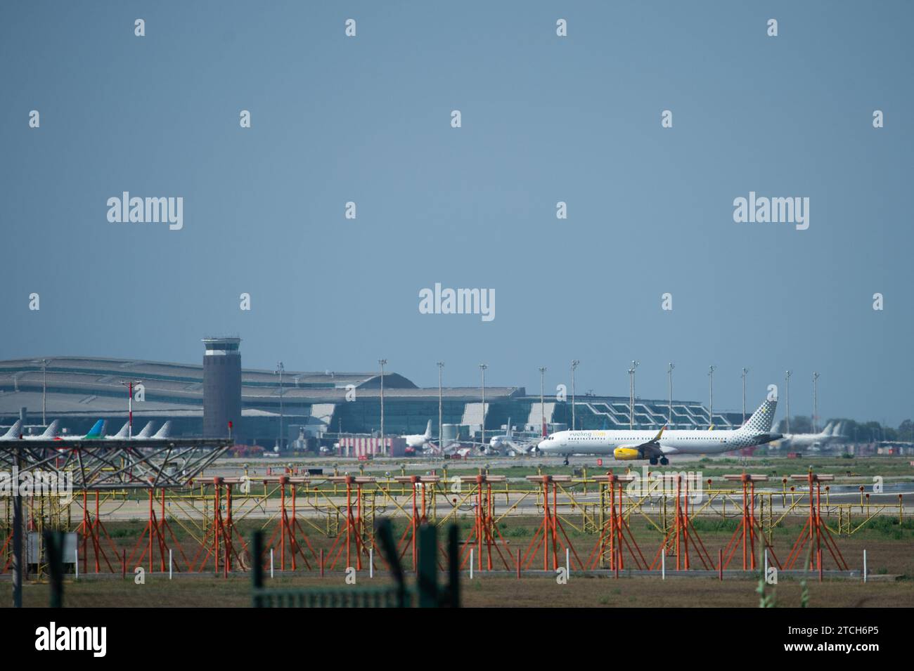Barcelona, 09/09/2021. Airplanes on the runway of El Prat airport ...
