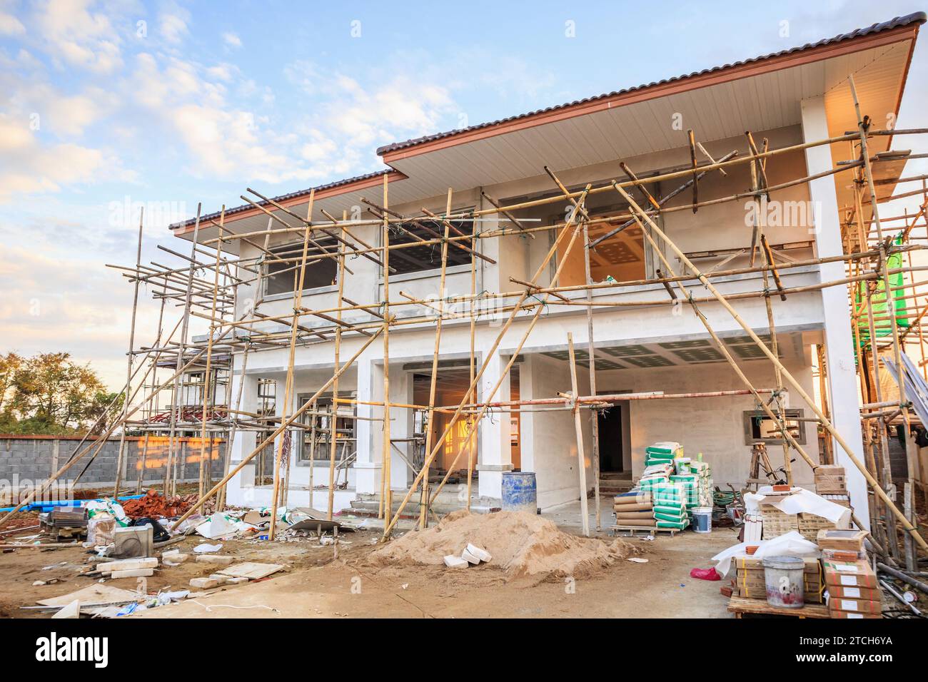 construction residential new house in progress at building site Stock ...