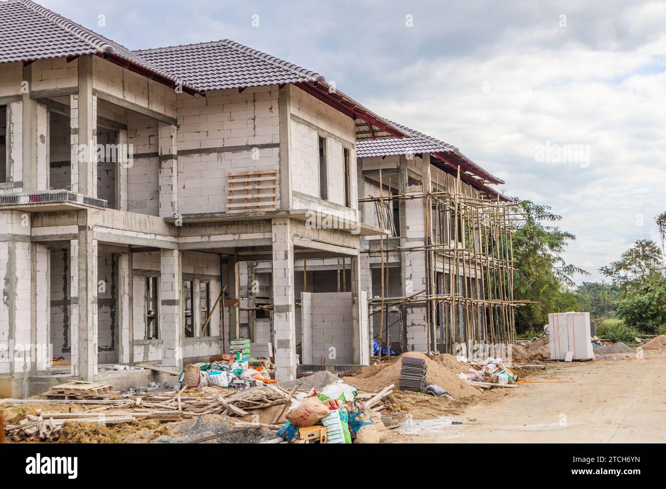 construction residential new house in progress at building site Stock ...