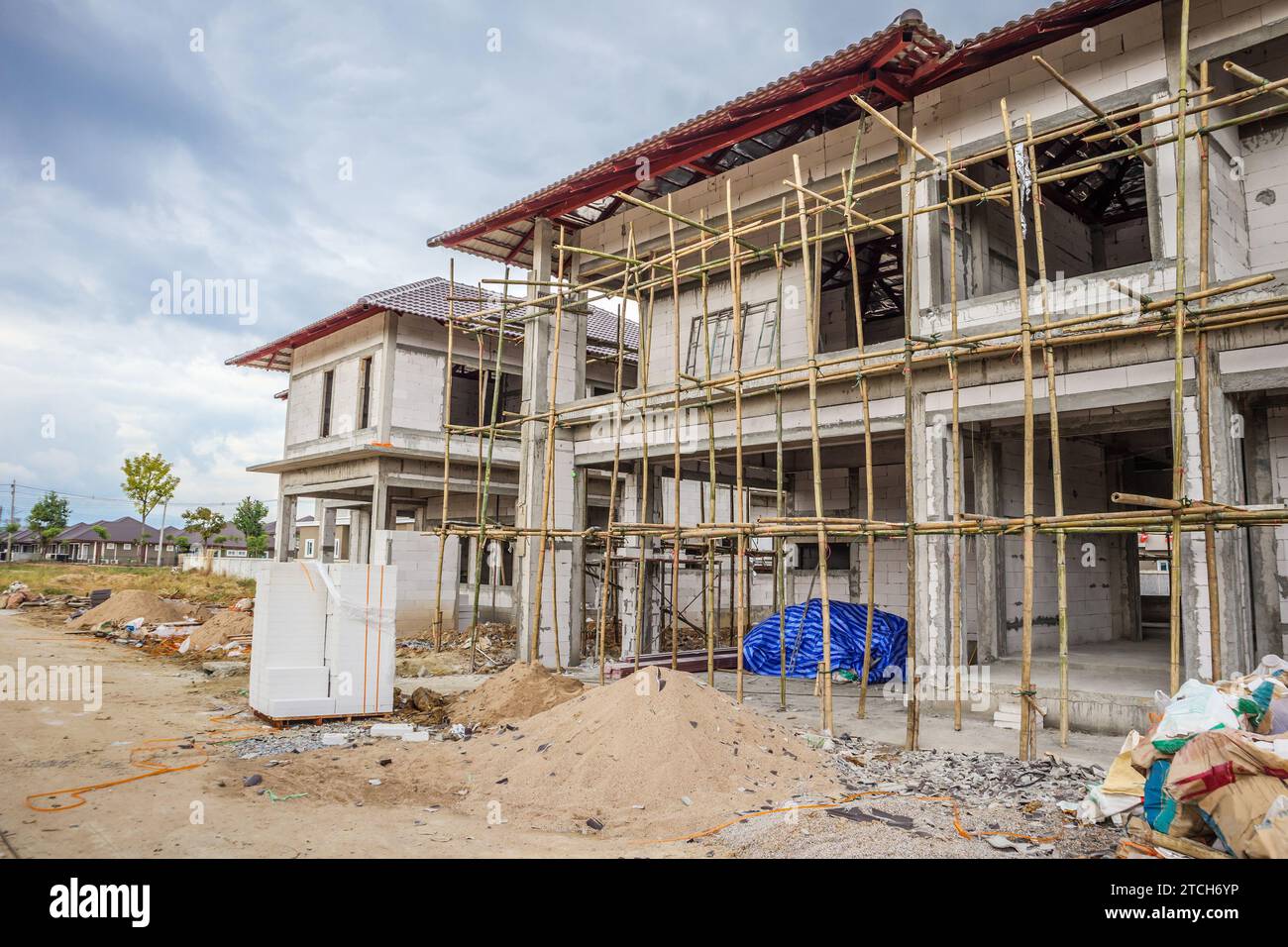 construction residential new house in progress at building site Stock ...