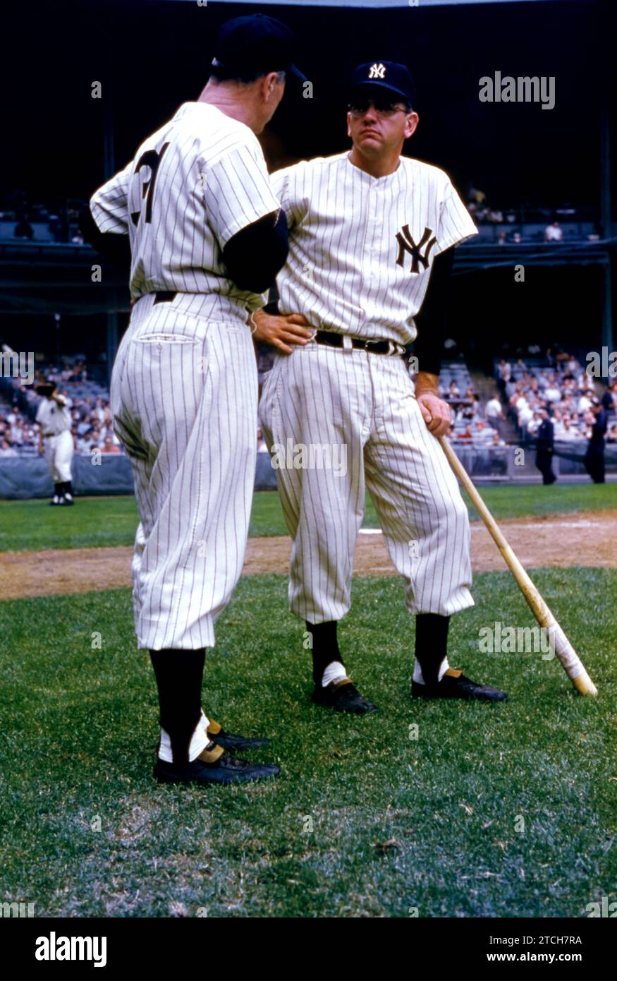 BRONX, NY - JUNE 19: Jim Konstanty #21 of the New York Yankees talks to ...
