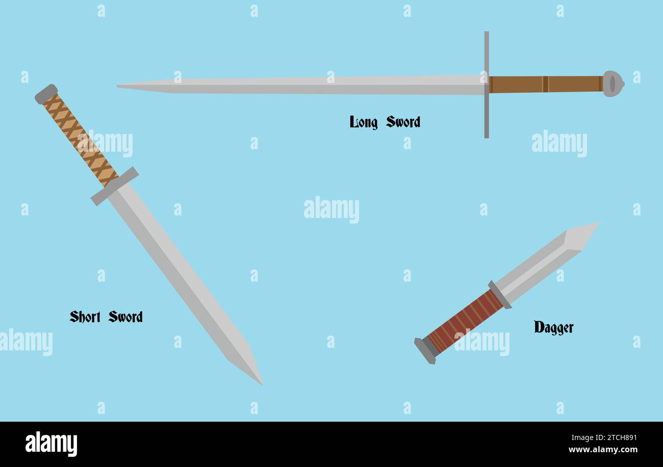 Sword types (Long sword, Short sword and Dagger) simple style vector ...