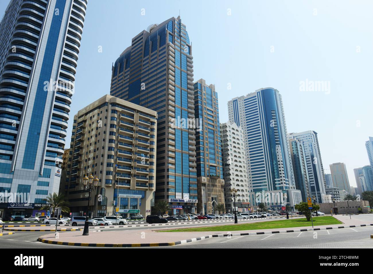 The modern skyline of Sharjah, UAE Stock Photo - Alamy
