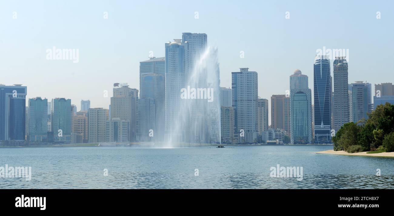 The modern skyline of Sharjah, UAE Stock Photo - Alamy