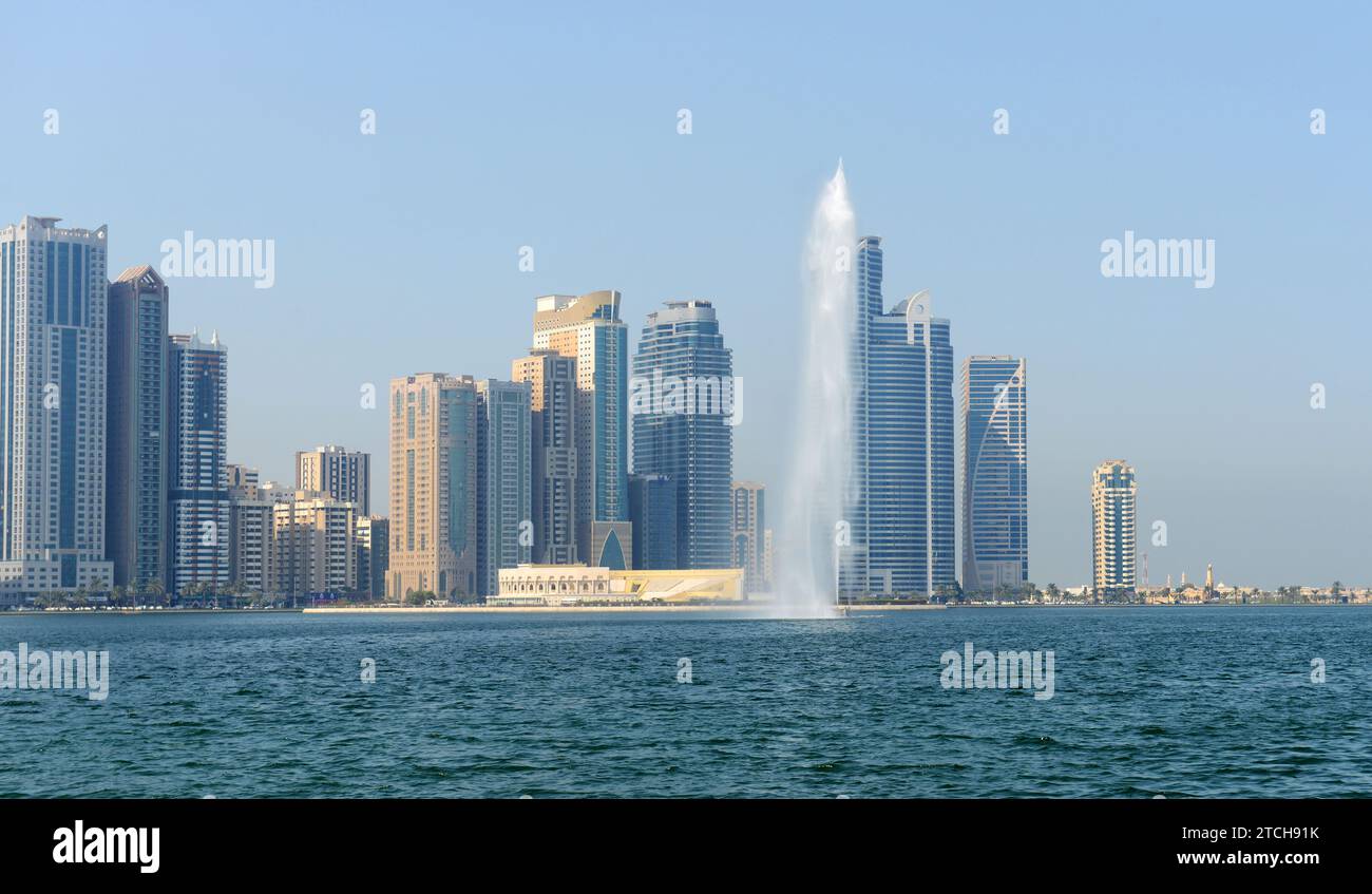 The modern skyline of Sharjah, UAE Stock Photo - Alamy