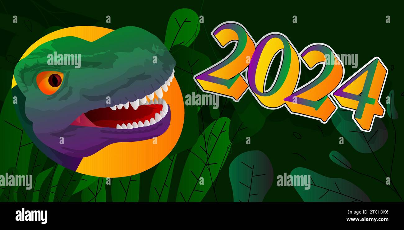 Dinosaur with speech bubble saying 2024 number. Tyrannosaurus Rex with ...
