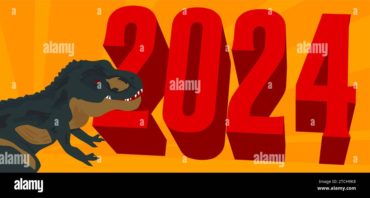 Dinosaur with speech bubble saying 2024 number. Tyrannosaurus Rex with thoughts Stock Vector ...