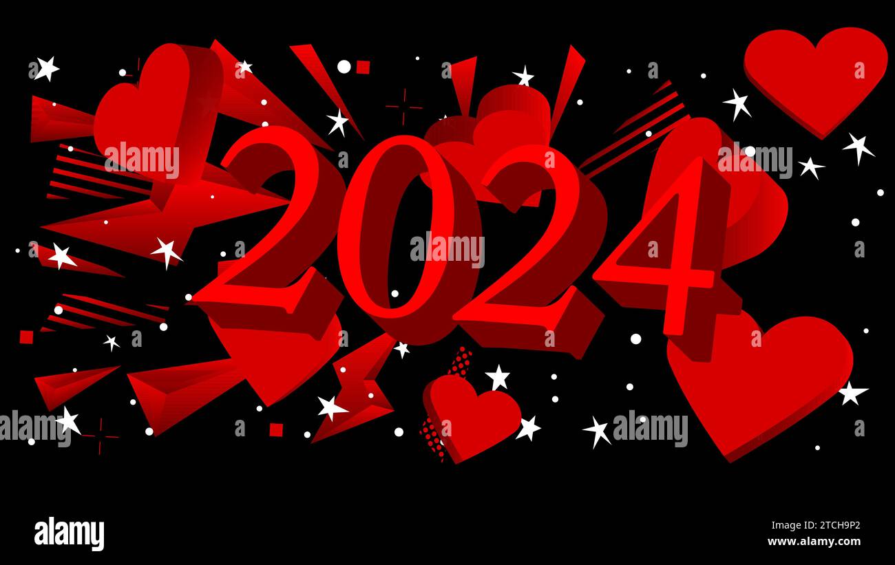 Hearts with 2024 number. Abstract Heart holiday background cartoon ...