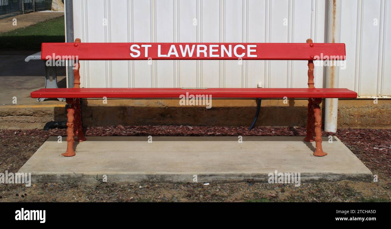 Red seat bench with "St Lawrence" painted on it in St Lawrence in ...
