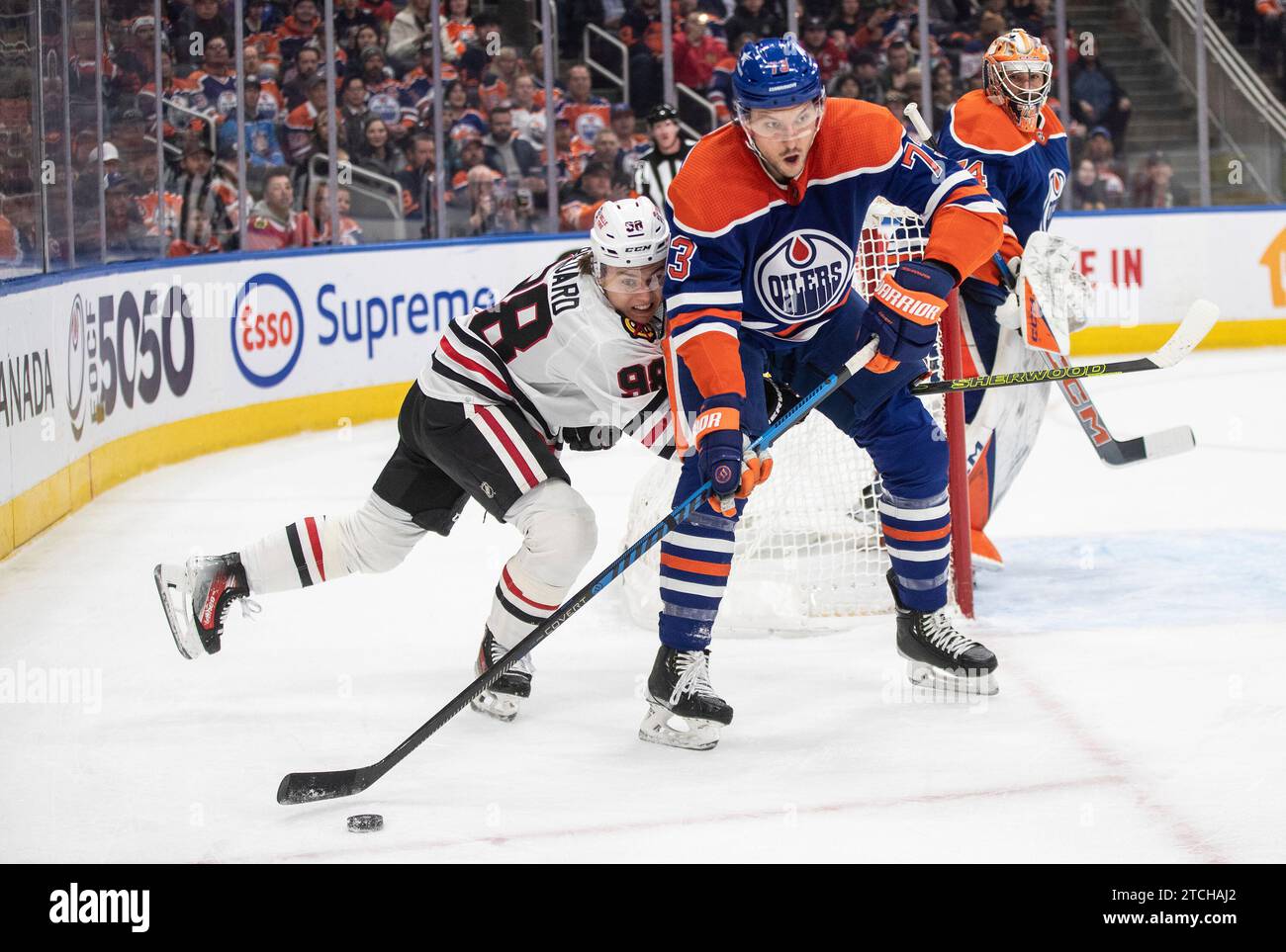 Chicago Blackhawks' Connor Bedard (98) and Edmonton Oilers' Vincent ...