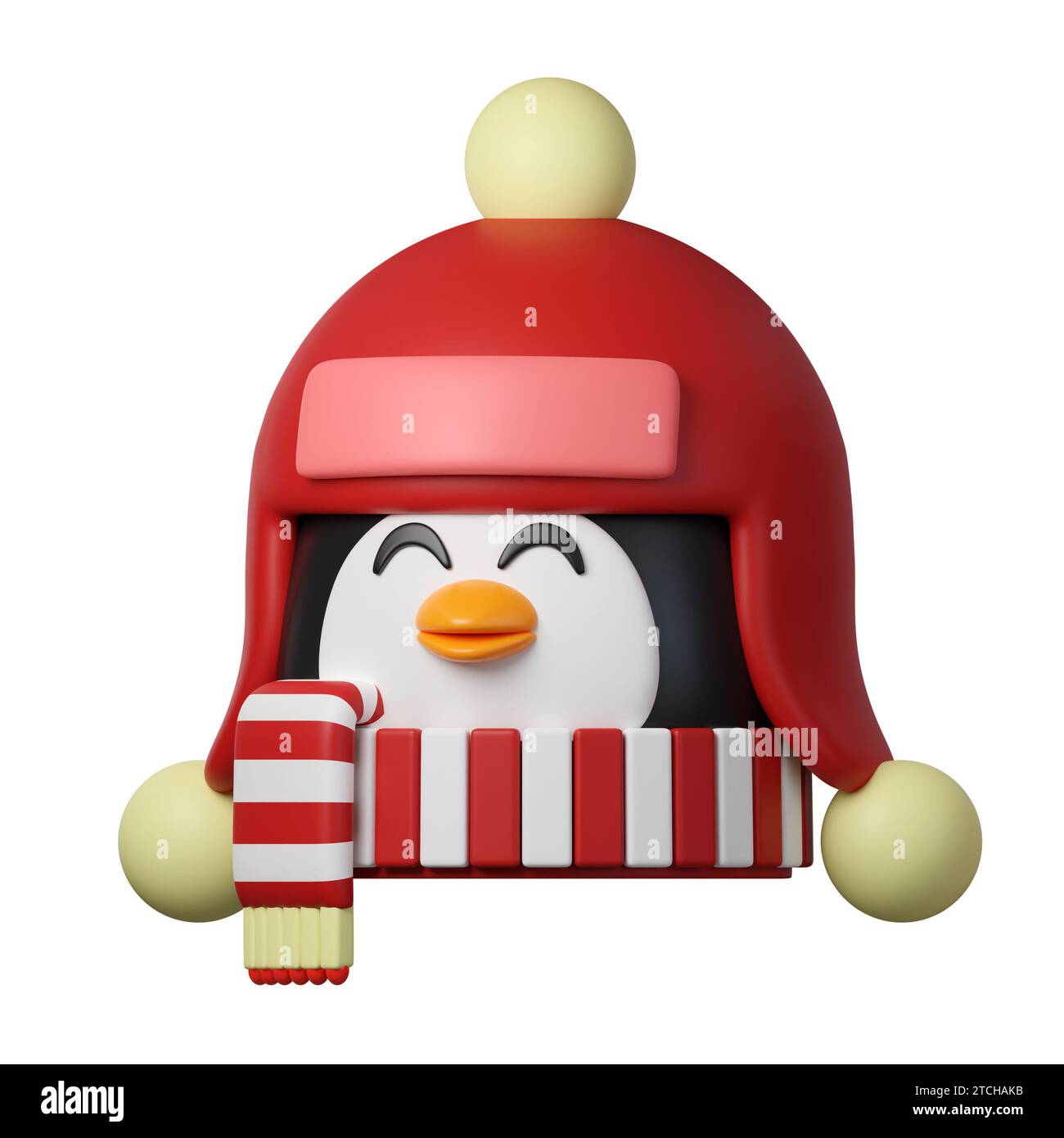 3d Christmas penguin icon. minimal decorative festive conical shape ...