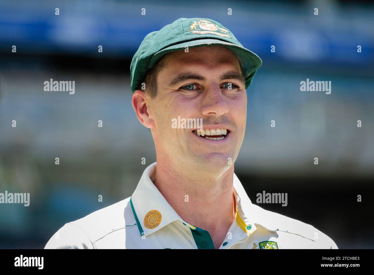Perth, Australia. 13th Dec, 2023. Australian captain Pat Cummins is ...