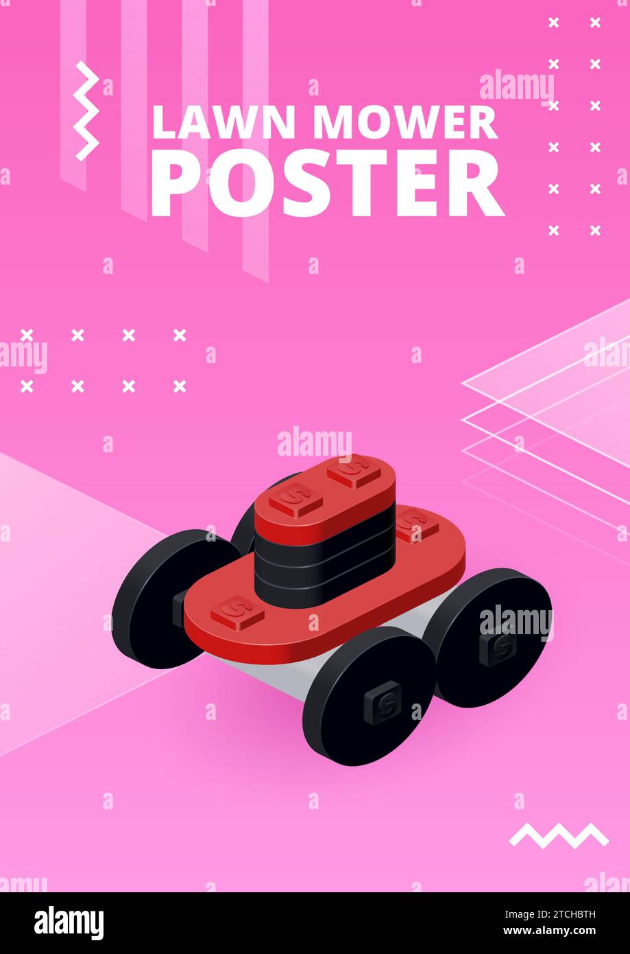 Poster with robot lawn mower for print and design. Vector illustration ...