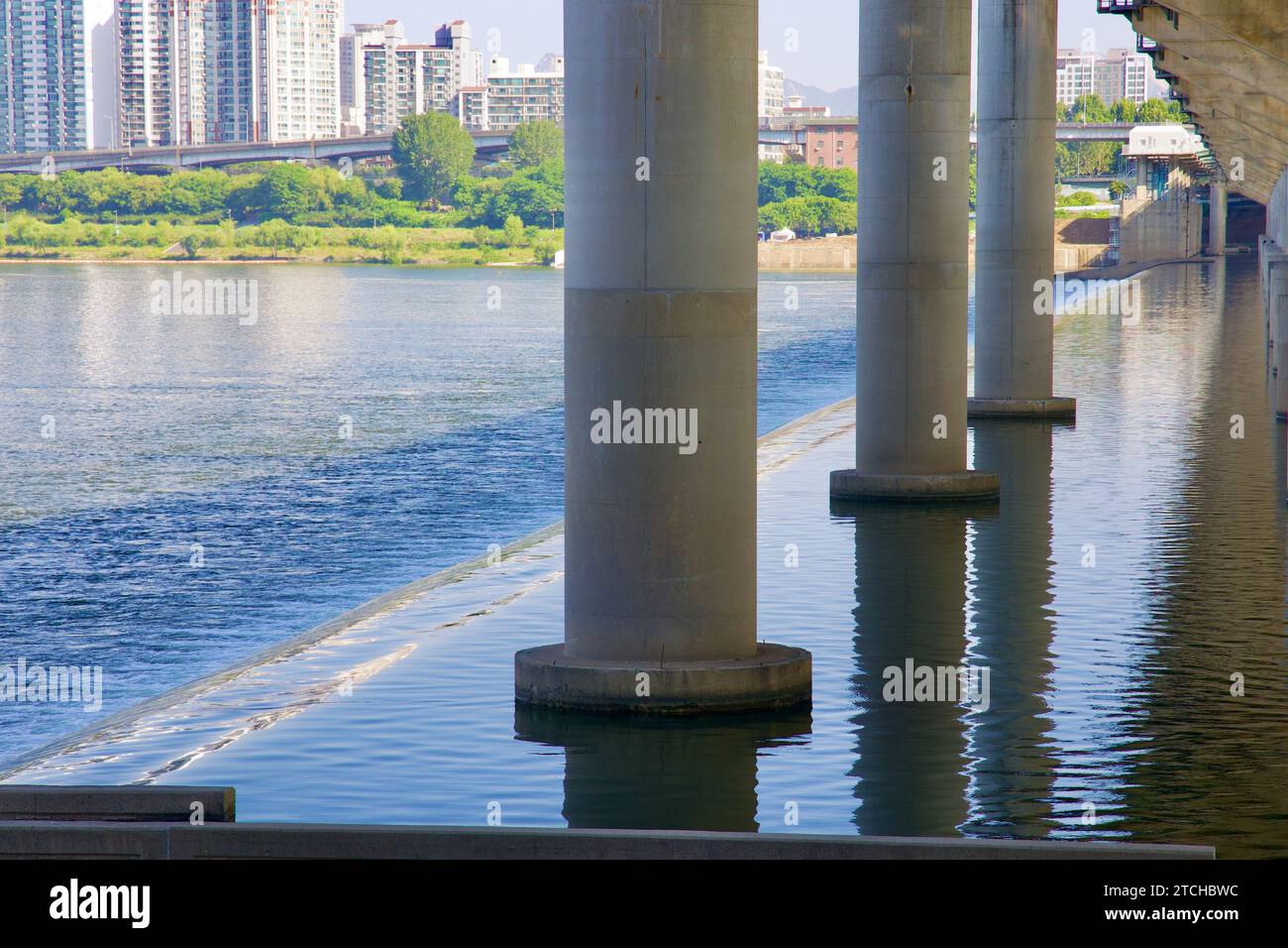 Seoul, South Korea - June 2, 2023: Smooth, curving water cascades over ...