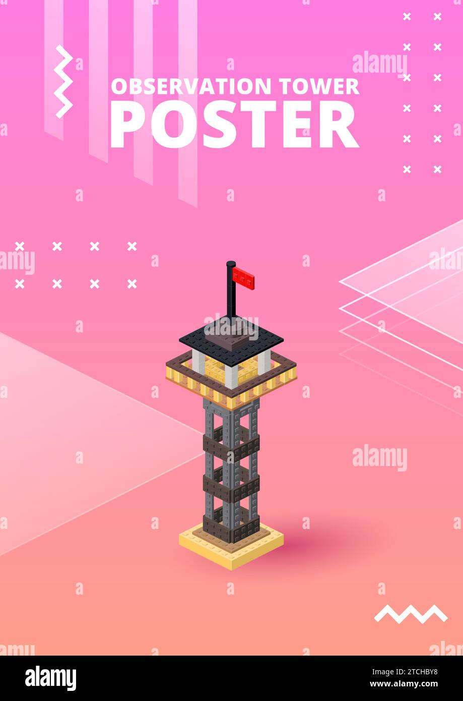 Observation tower poster for print and design. Vector illustration ...