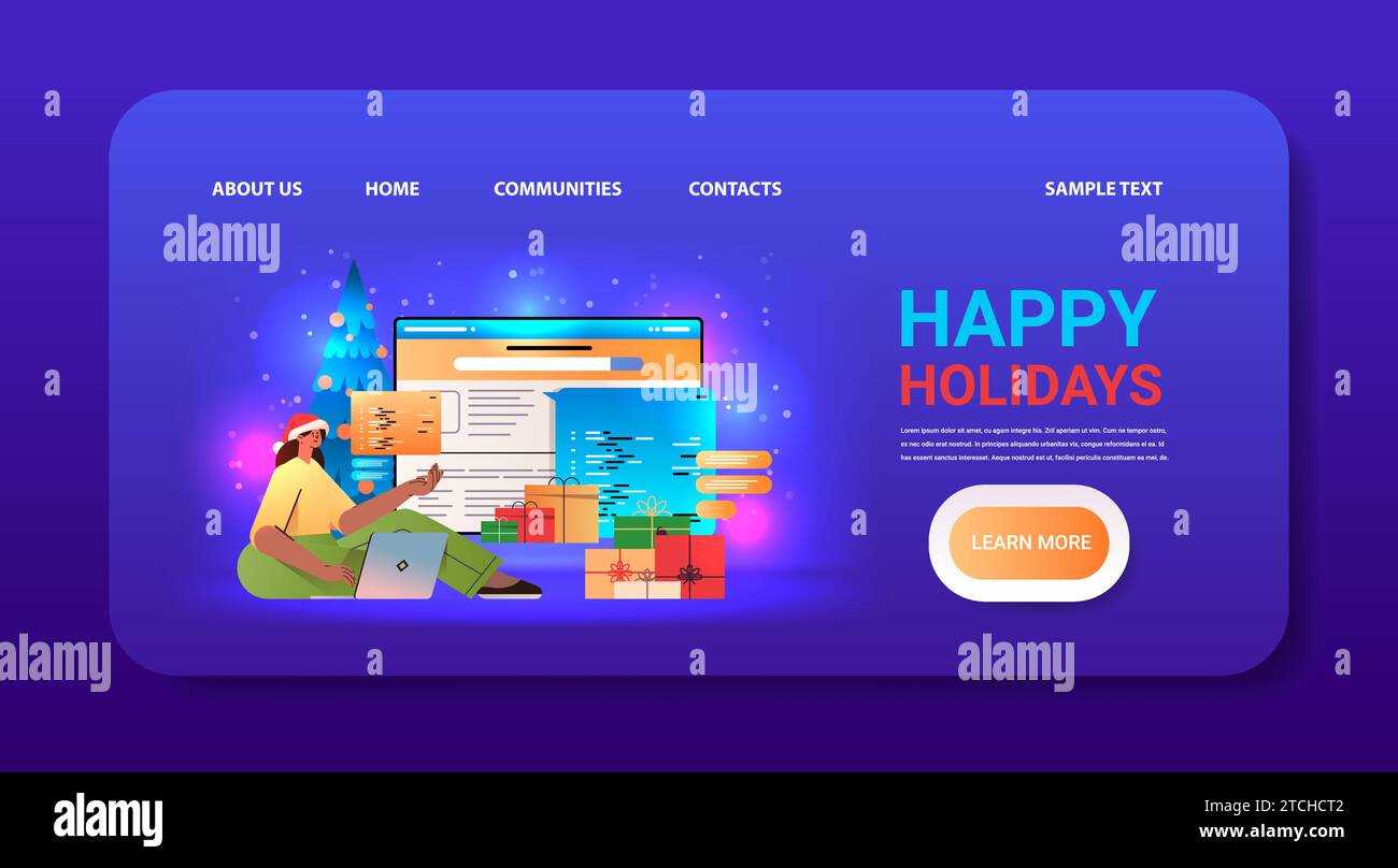 web developer woman in santa hat creating program code on laptop screen ... web developer woman in santa hat creating program code on laptop screen ...